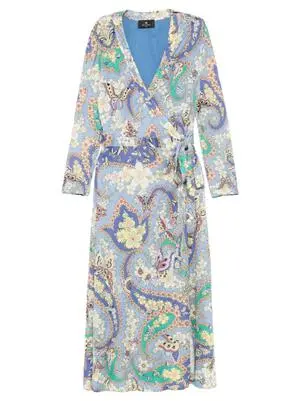 Etro V-neck Floral Print Wrap Midi Dress - Multi-color