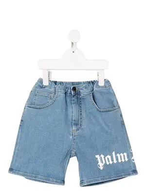 Palm Angels Logo Denim Shorts - Blue