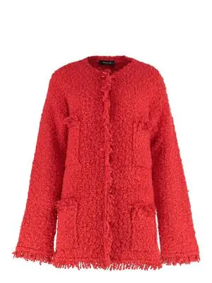 Fabiana Filippi Crewneck Fringed Tweed Jacket - Red