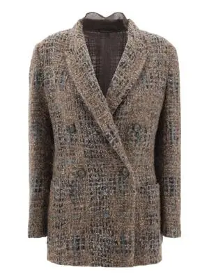 Brunello Cucinelli Double-breasted Checked Blazer - Brown