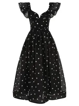 Zimmermann Ruffled Heart Print Midi Dress - Black