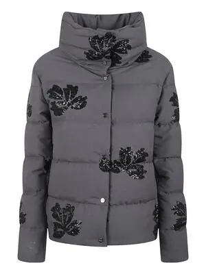 Herno Embroidered Sequin High Neck Jacket - Black