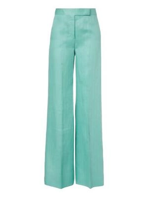 Max Mara Max Mara Deserto Herringbone Linen Wide-Leg Pants Blue
