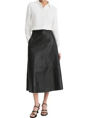VINCE Vince Mid-Waist Trumpet Leather Skirt