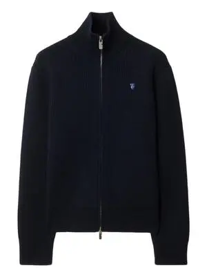Burberry Zip-up Cardigan With B Shield Detail - Indigo