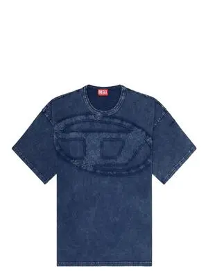 DIESEL® Relaxed Cotton T-shirt With Oval-D Applique Medium Blue