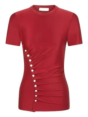 Rabanne Draped Jersey T-shirt With Snap Closure - Red