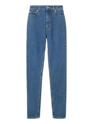 Burberry High-waisted Slim-fit Jeans With Embossed Logo Leather Patch - Blue