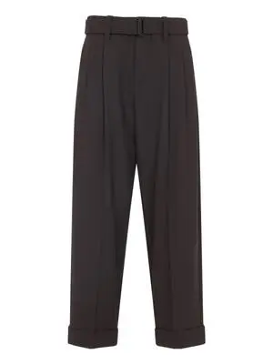 Brunello Cucinelli Belted Pleated Straight Leg Trousers - Black