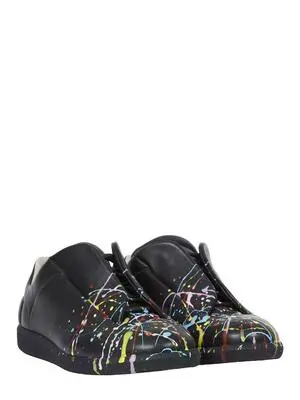 MAISON MARGIELA Paint-splatter Leather Sneakers - Black