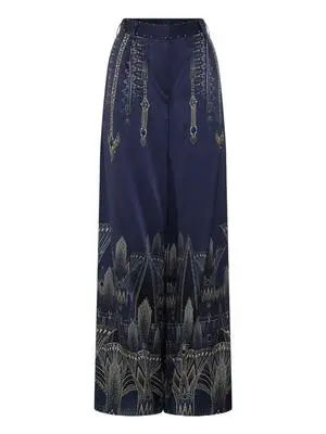 Camilla Belt-loop Printed Wide-leg Trousers - Black