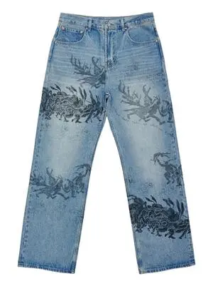 DOMREBEL Hops Jeans With Printed Design - Medium Blue