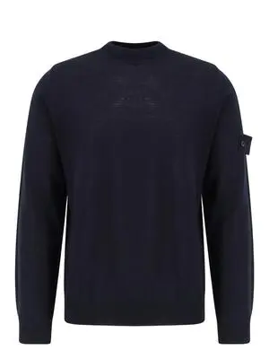Stone Island Logo Patch Crewneck Jumper - Blue
