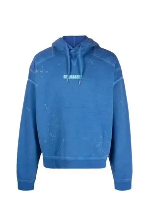 Dsquared2 Logo Printed Distressed Hoodie - Blue