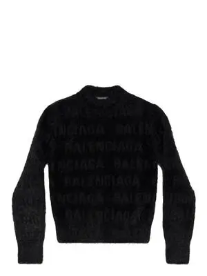 Balenciaga Allover Logo Furry Fitted Sweater - Black