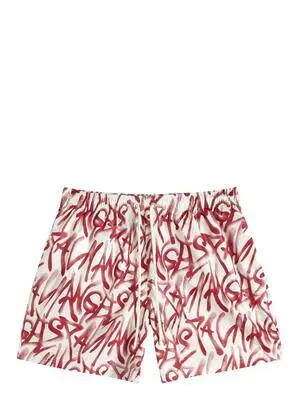 Palm Angels Graffiti Printed Drawstring Swim Shorts - Red