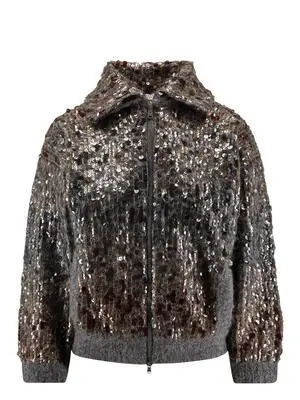 Brunello Cucinelli Sequin Embellished Zip Cardigan - Black