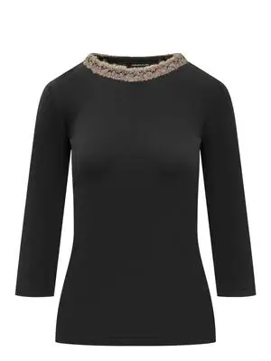 Fabiana Filippi Embellished Round Neck Top - Black