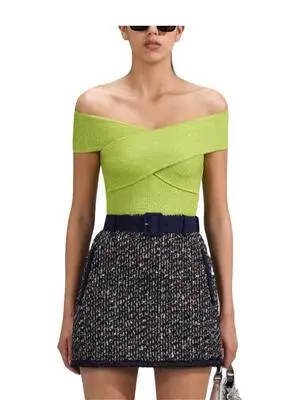 SELF-PORTRAIT Lurex Off-shoulder Knit Top - Multicolor