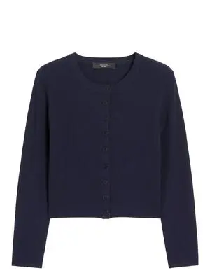 Max Mara Cropped Ribbed Knit Cardigan With Mother-of-pearl Buttons - Navy Blue