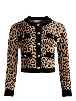 ALICEOLIVIA Alice+olivia Leopard Print Cropped Cardigan - Black