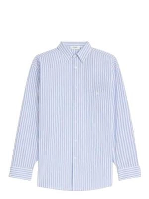 Celine Oversized Shirt In Striped Cotton Poplin - Blue