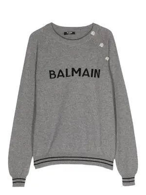 Balmain Intarsia Logo Jumper - Gray