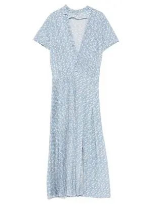 Ermanno Scervino Floral Pleated V-neck Midi Dress - Blue