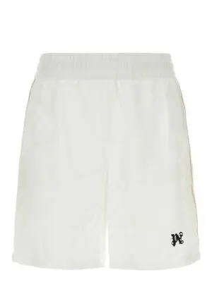 Palm Angels Logo Embroidered Striped Shorts - White