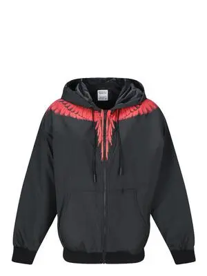 MARCELO BURLON COUNTY OF MILAN Icon Wings Printed Zip-up Hooded Jacket - Black