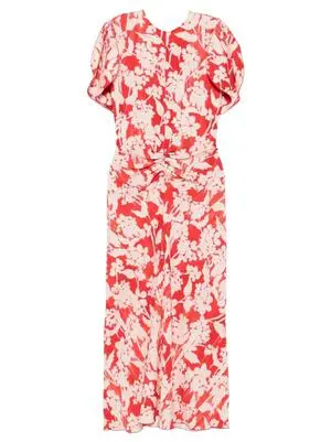 Victoria Beckham Victoria Beckham Floral Print Ruched Midi Dress Bright Red