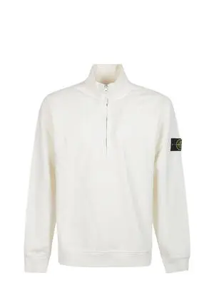 Stone Island Half-zip Sweatshirt With Logo Patch - Ivory