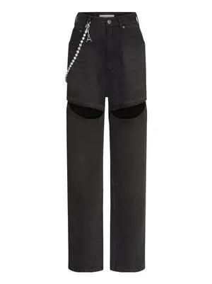 AREA AREA Embellished Mid-Rise Slit Jeans