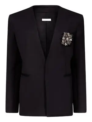 AREA Collarless Embellished Blazer - Black