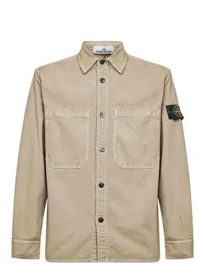 Stone Island Logo Patch Buttoned Shirt Jacket - Desert