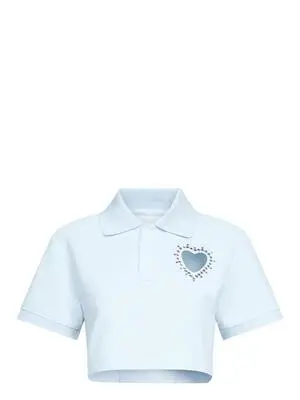 AREA Heart Embellished Cropped Polo Shirt - Blue