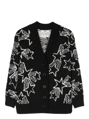 MSGM MSGM Star Intarsia Knit V-Neck Cardigan