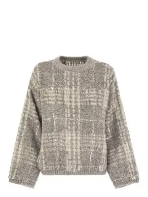 Brunello Cucinelli Checked Drop Shoulder Knitted Jumper - Nude