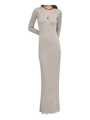 Brunello Cucinelli Sparkling Ribbed Knit Dress With Embellished Crew Neck - Nude