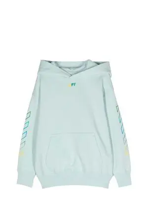 Off-White Diag Stripe Print Cotton Hoodie - Blue