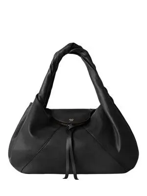 Fendi Leather Bag With Knotted Strap And Round Flap - Black