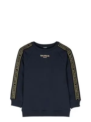 Balmain Logo Tape Cotton Sweatshirt - Blue
