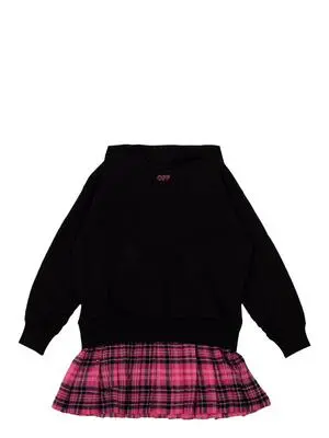 Off-White Pleated Checked Hooded Dress - Black