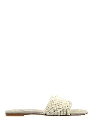 Casadei Pearl Embellished Open Toe Flat Sandals - Cream