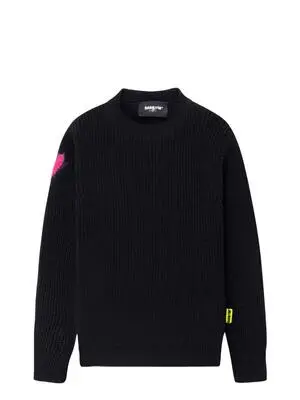 BARROW Crew Neck Intarsia Knit Sweatshirt - Black