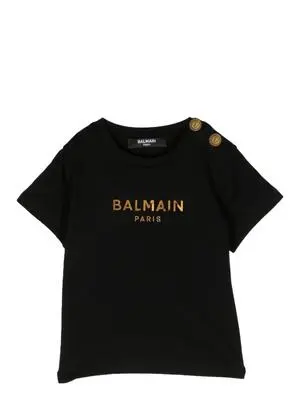 Balmain Logo Print Cotton T-shirt - Black