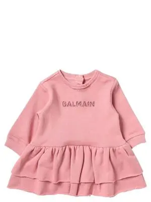 Balmain Logo-embroidered Tiered Dress - Pink