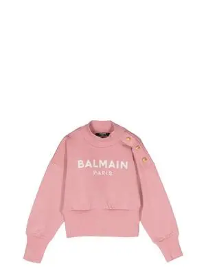 Balmain Logo Embroidered Cotton Sweatshirt - Pink