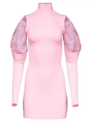 AREA Crystal-embellished High Neck Mini Dress - Pink