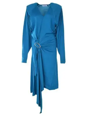Attico Long Sleeved V-neck Asymmetrical Hem Dress - Blue
